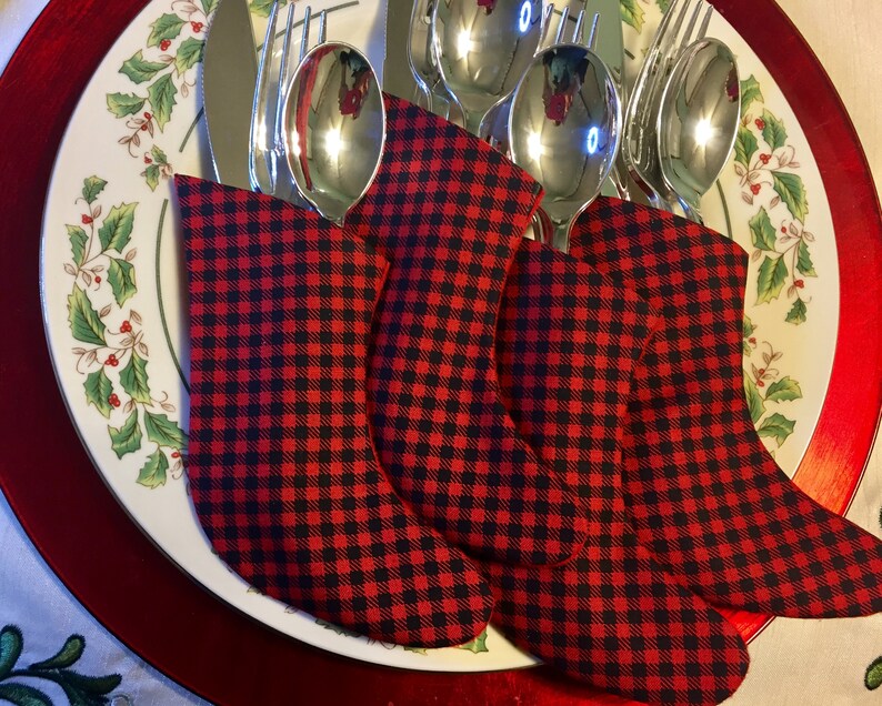 Small Buffalo Plaid Mini Christmas Silverware Stocking for the Table ...