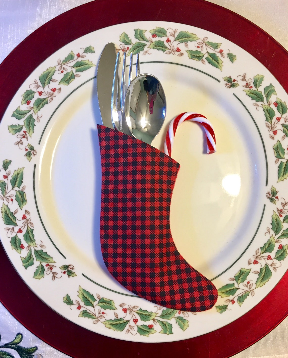 Small Buffalo Plaid Mini Christmas Silverware Stocking for the - Etsy