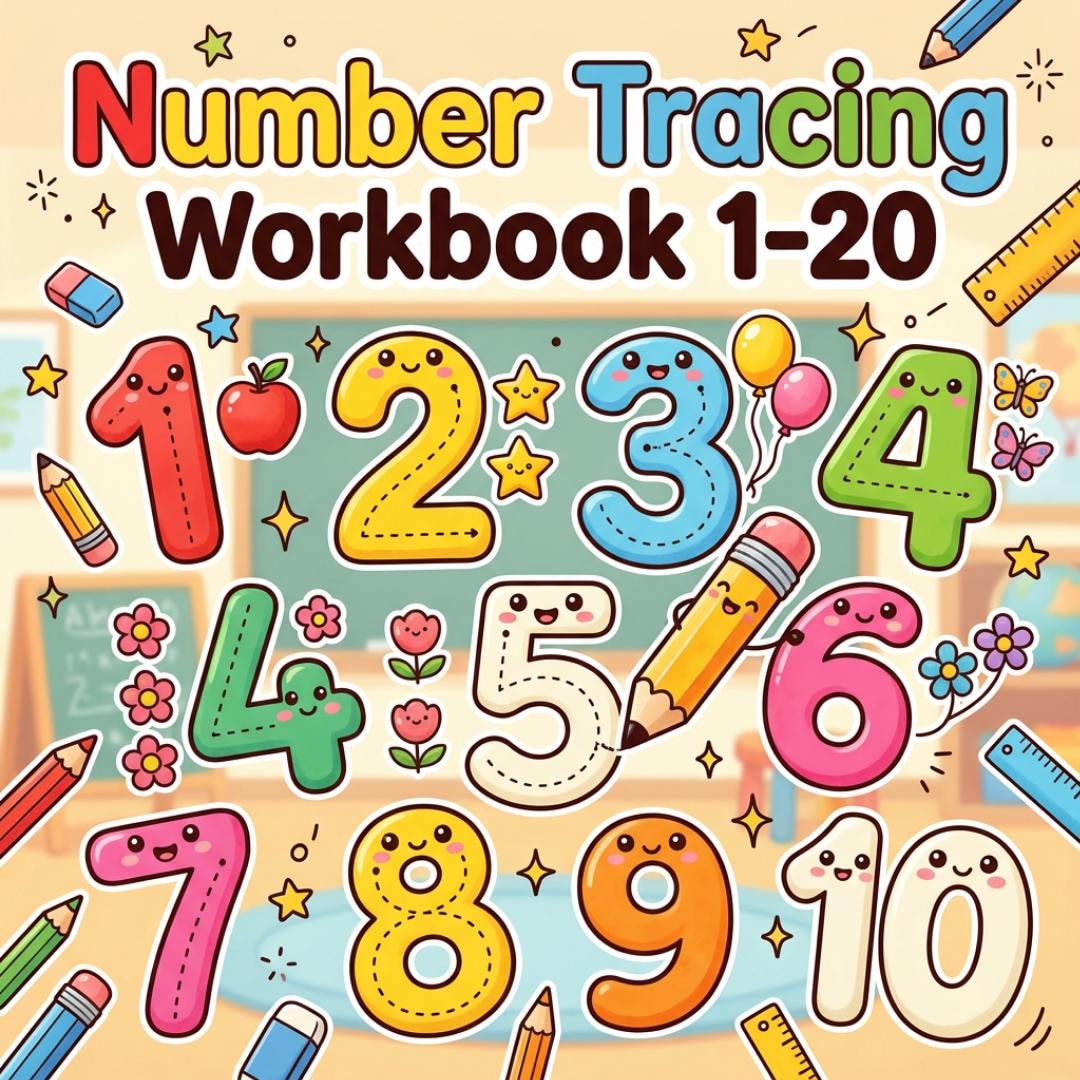 Number Tracing Workbook 1-20 Printable – Preschool Handwriting Practice ...