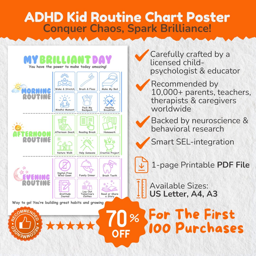 ADHD Kid Routine Chart Poster. SEL. Kid Printable Daily Rhythm. Visual ...