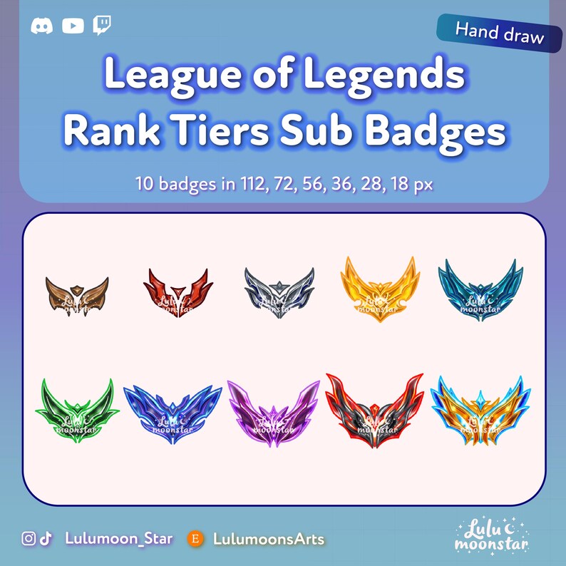 League of Legends Rank Tier Sub Badges – Hand-draw Set of 10 ...