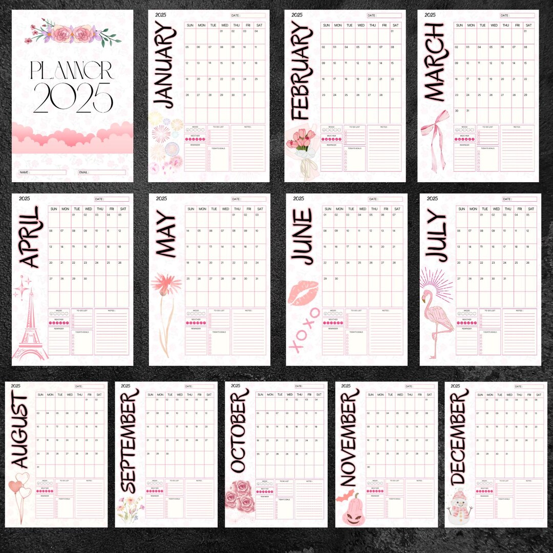 Printable 2025 Pink Calendar Planner - Etsy