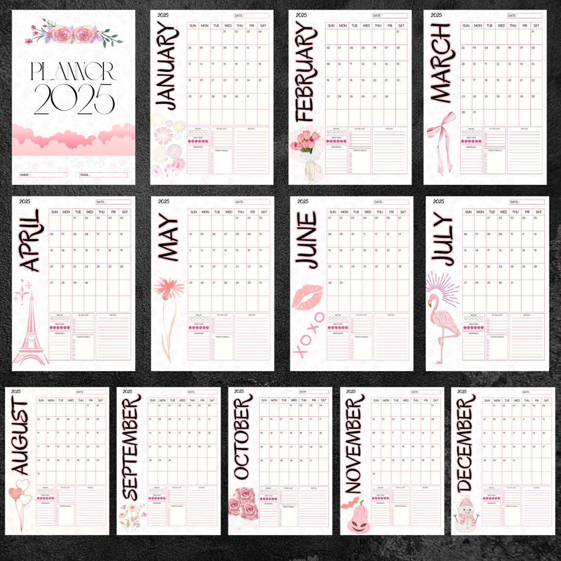Printable 2025 Pink Calendar Planner - Etsy