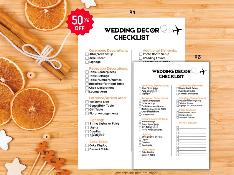 Wedding Decoration Checklist, Wedding Planner, Wedding Plan PDF, to Do ...