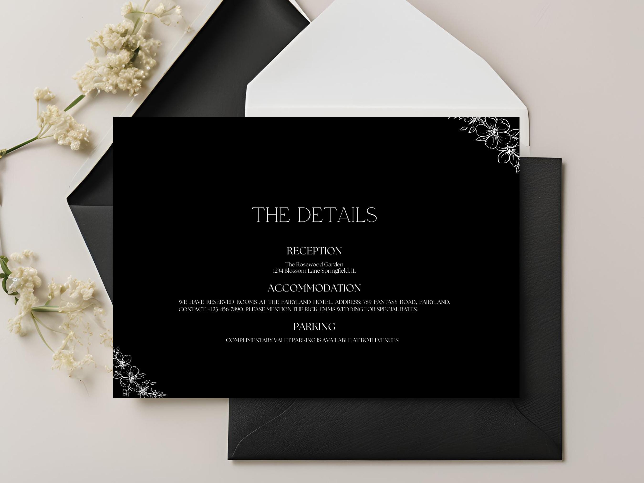 Black Wedding Invitation Template, Minimalist Black and White Wedding ...