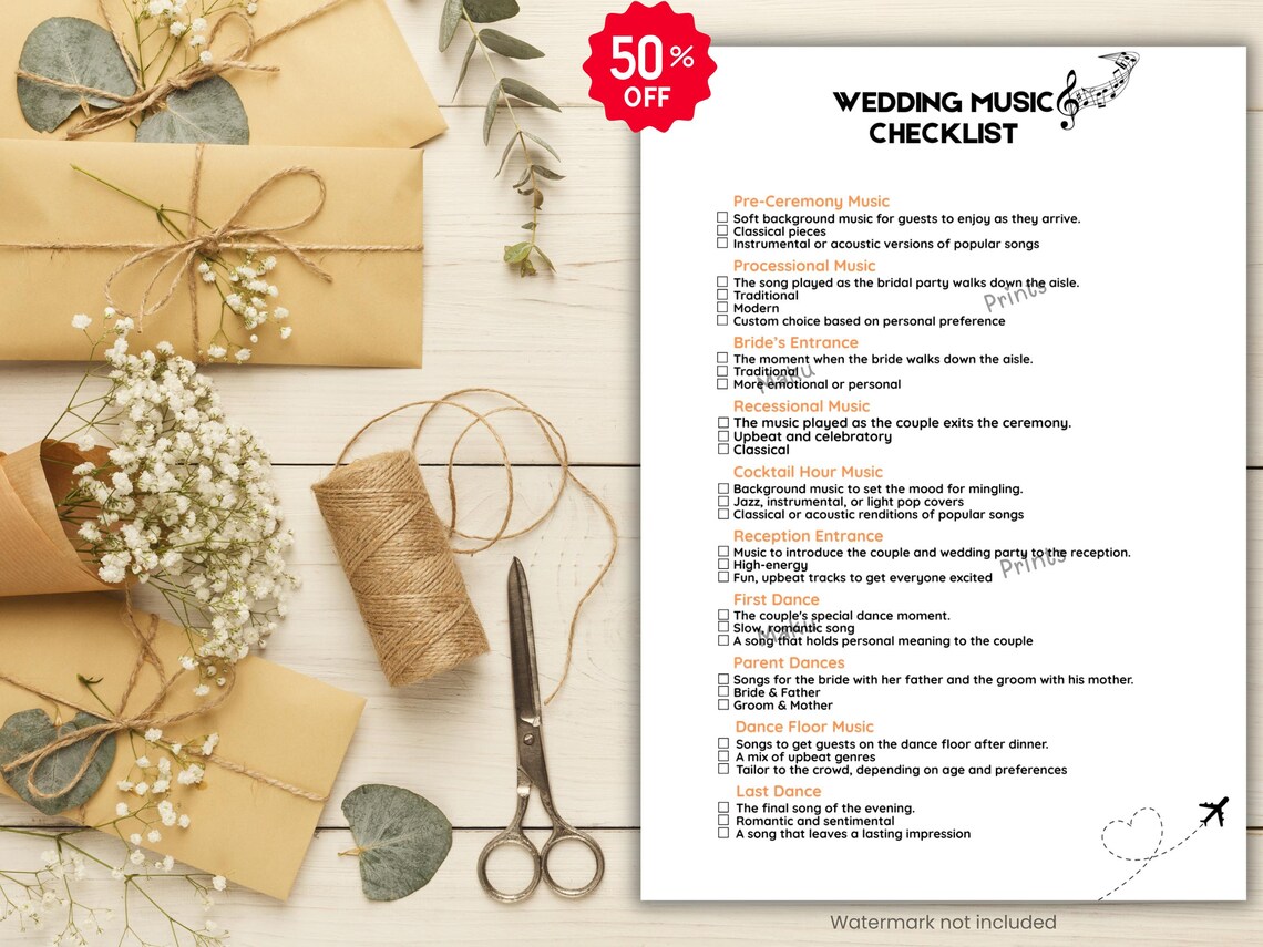 Wedding Music Checklist, Printable Wedding Planner, PDF File, to Do ...