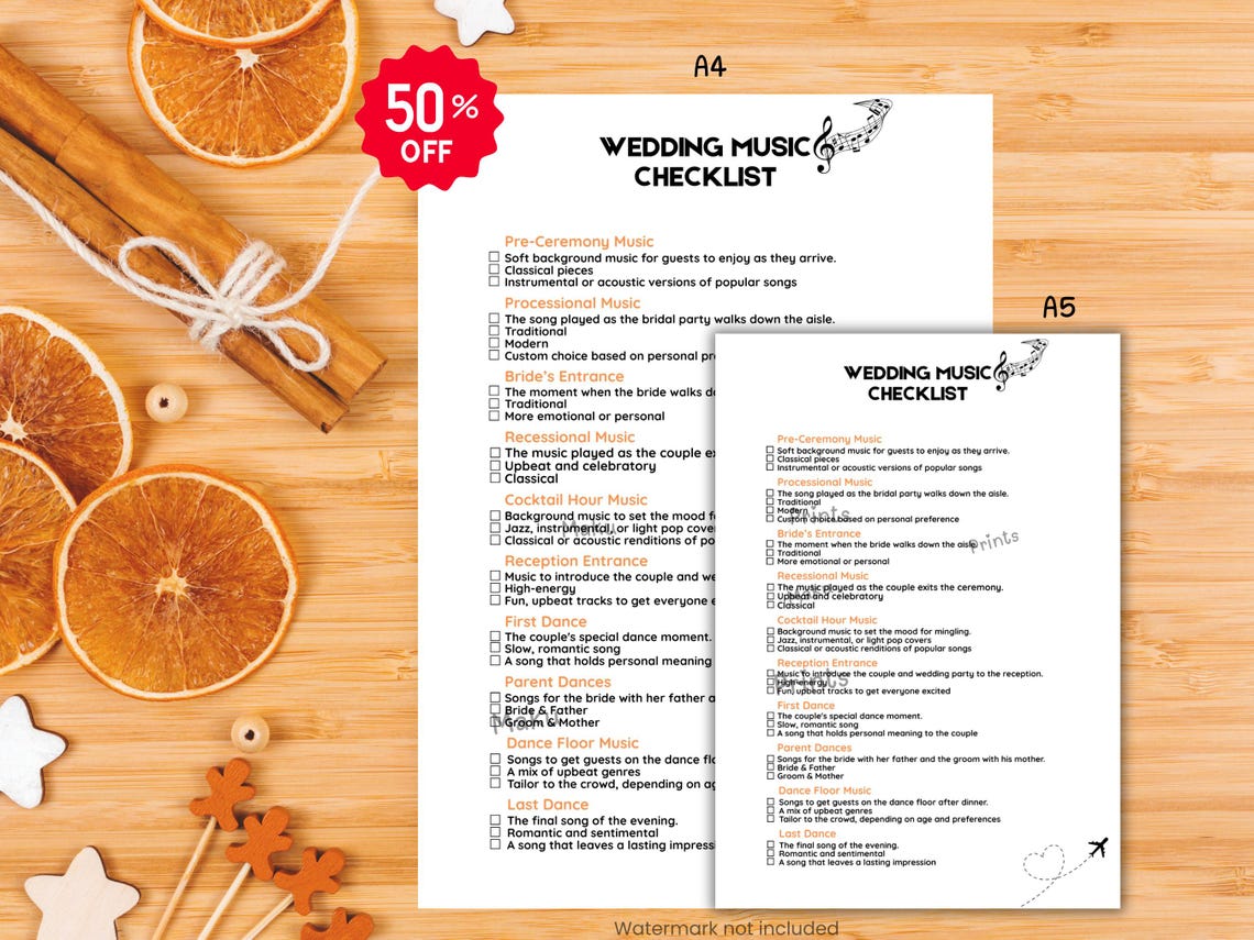 Wedding Music Checklist, Printable Wedding Planner, PDF File, to Do ...