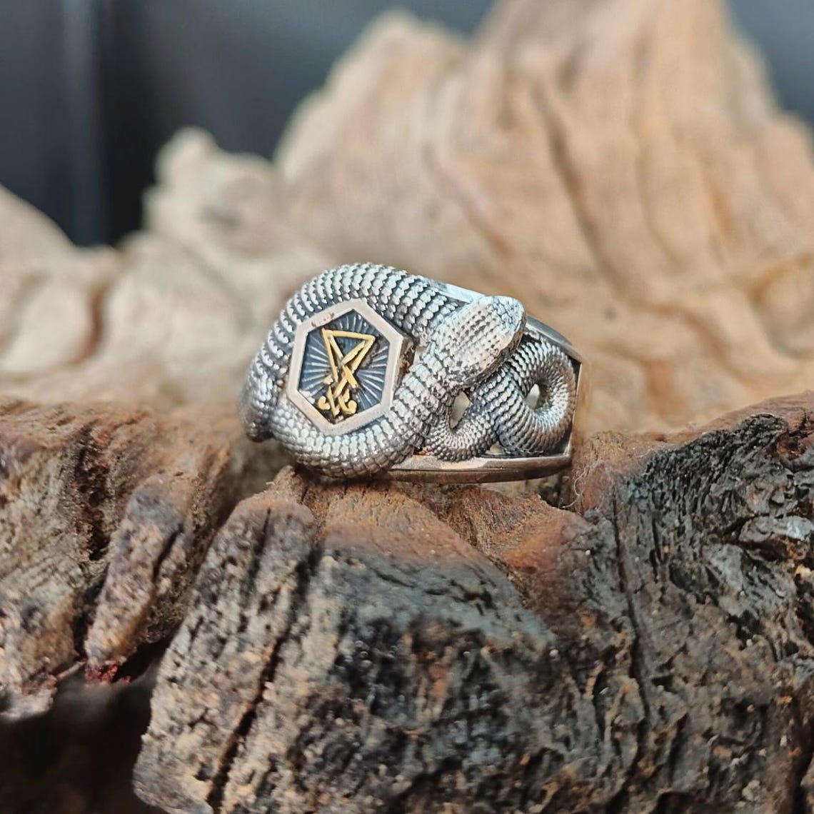 Lucifer Sigil Snake Ring – Handmade 925 Sterling Silver Gothic Signet ...