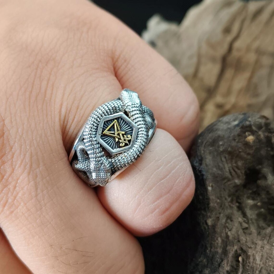 Lucifer Sigil Snake Ring – Handmade 925 Sterling Silver Gothic Signet ...