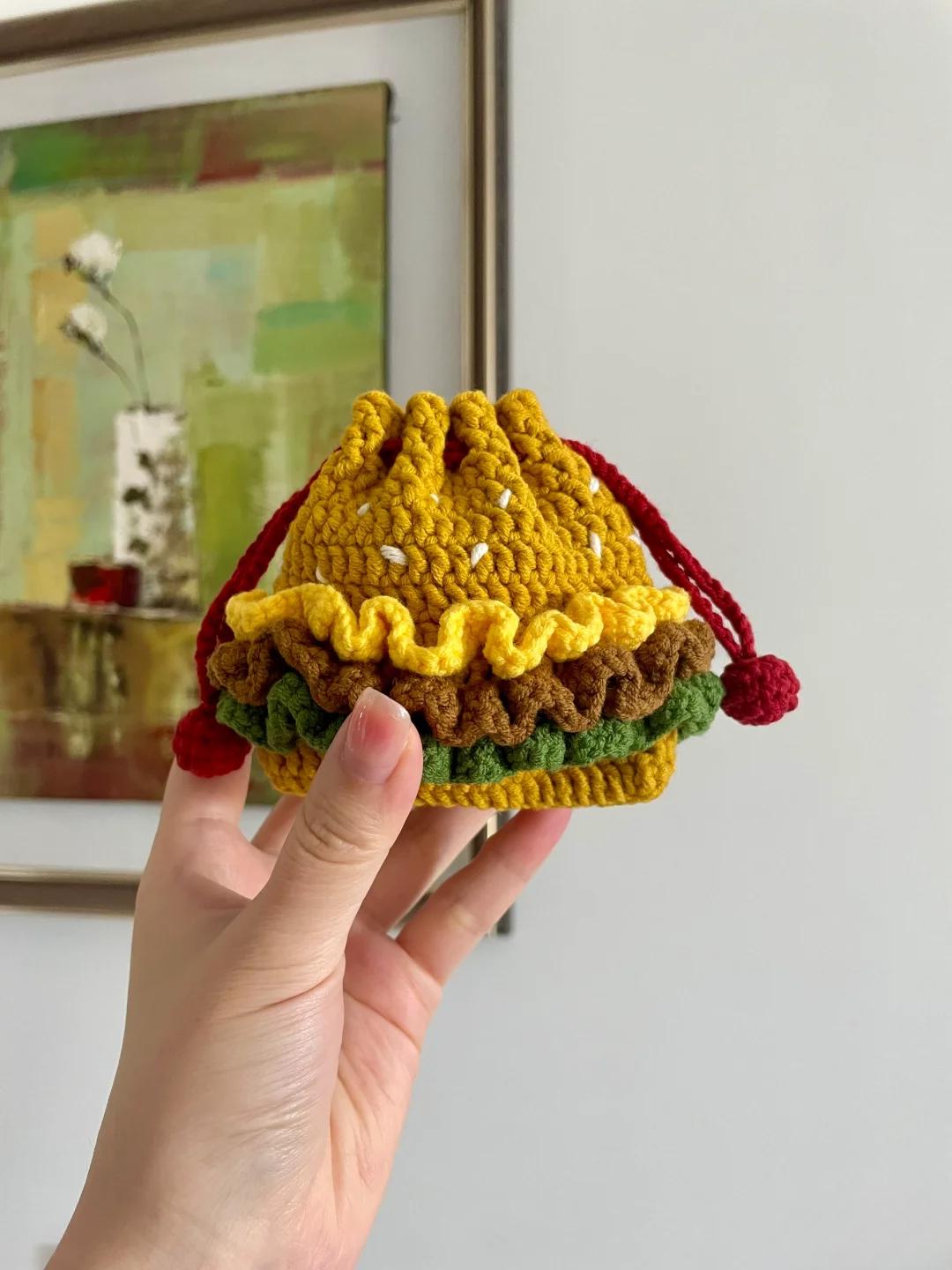 Easy Hamburger Purse Crochet Pattern PDF – Amigurumi Drawstring Pouch ...