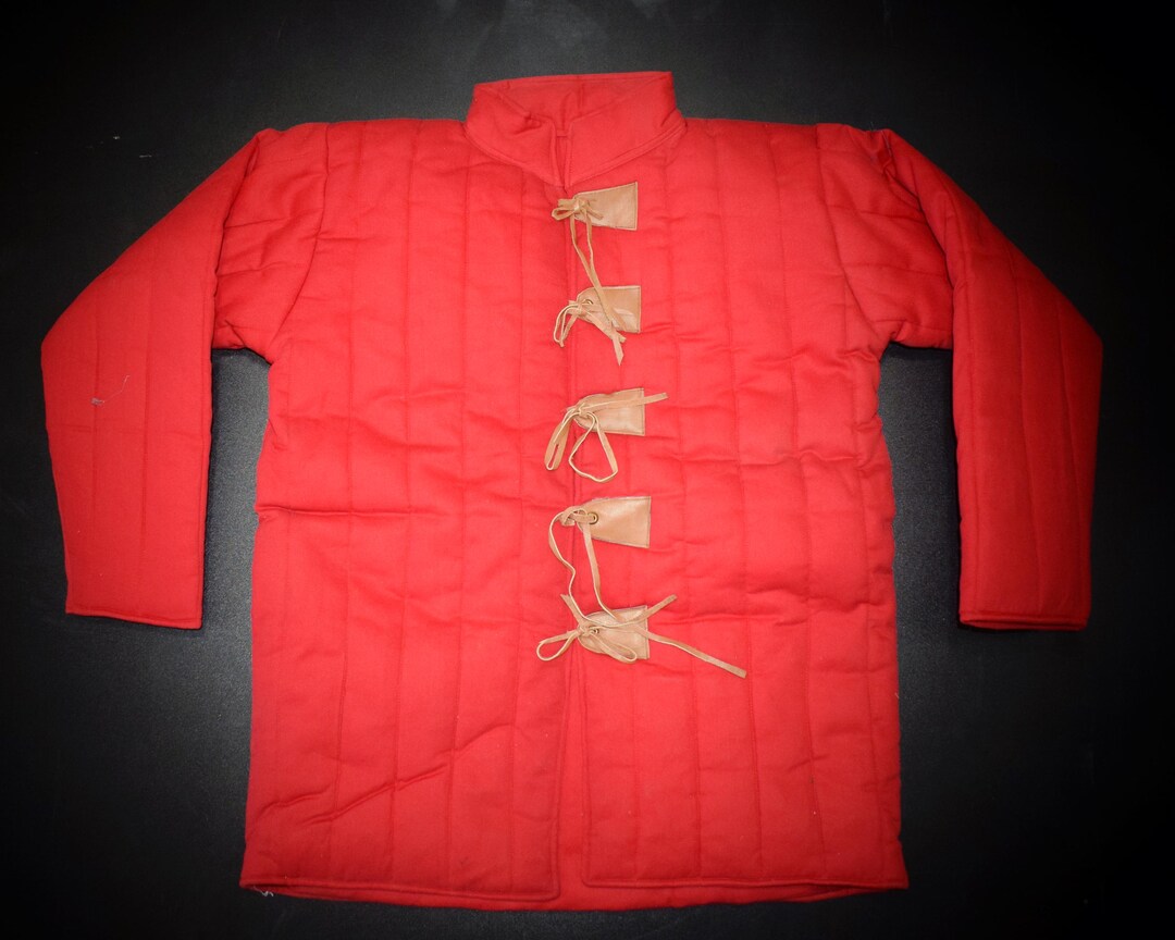 Red Medieval Padded Gambeson: Quilted Tunic With Leather Ties - Etsy