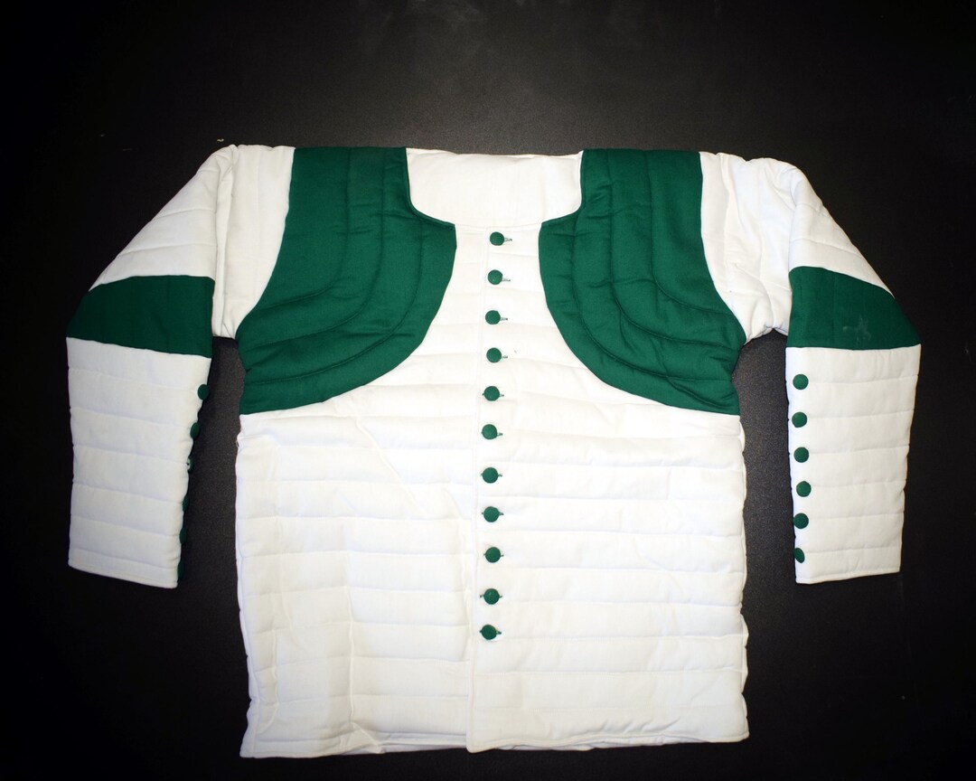 Medieval Padded Gambeson: White & Green Quilted LARP Reenactment Armor ...