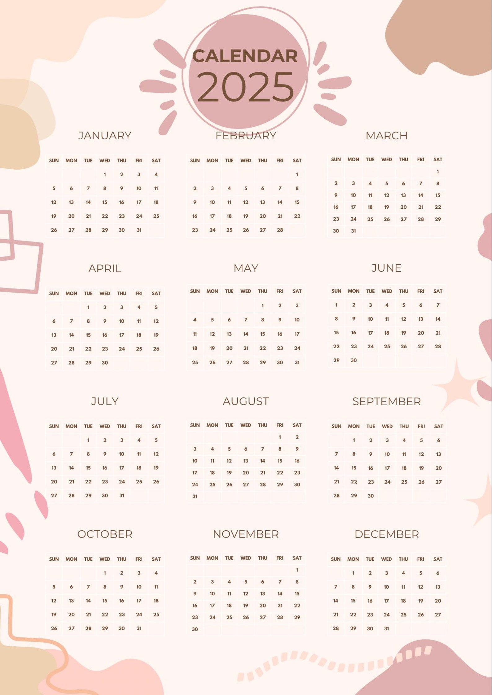 2025 Pastel Pink Calendar - Etsy