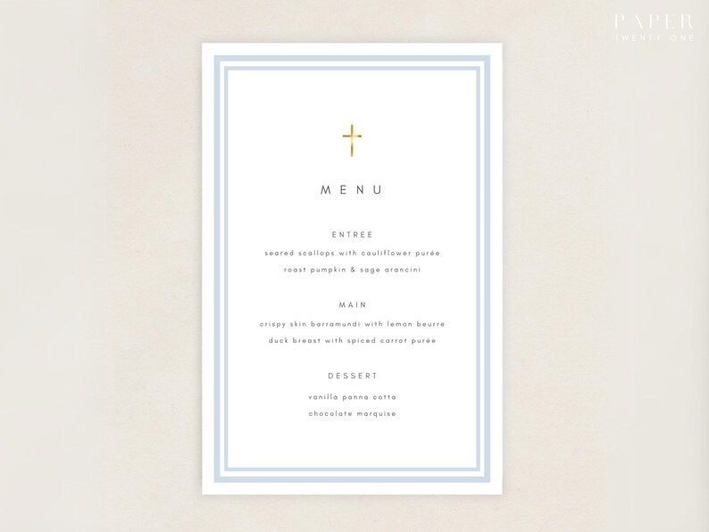 Boys Baptism Menu | Classic Christening Menu | Baby Blessing | Gold ...