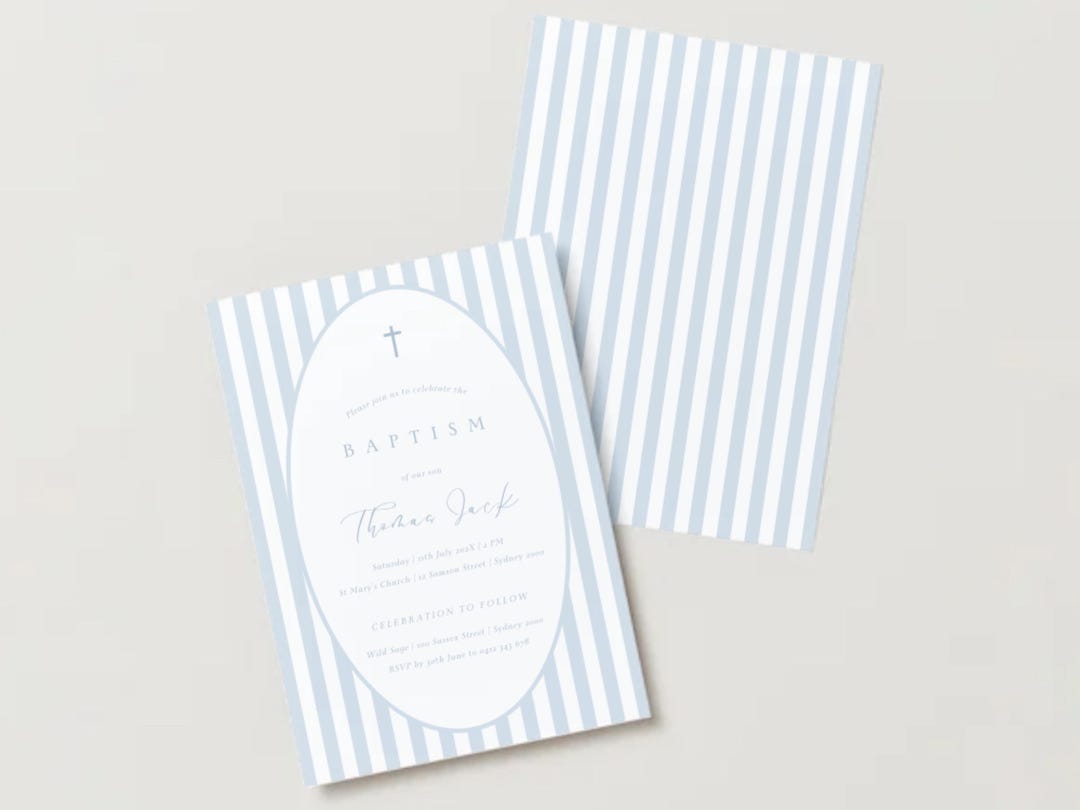 Baby Boy Baptism Invitation | Classic Blue Christening Invite | Simple ...