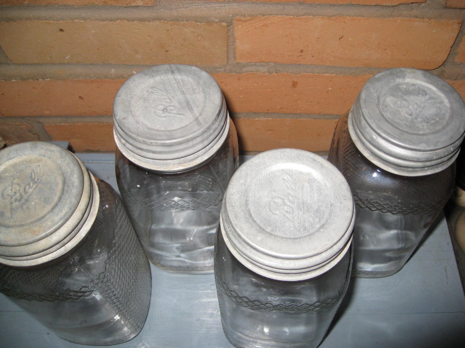 Antique Jars Canister Set 4 Clear Glass Diamond Embossed Grid Waffle ...