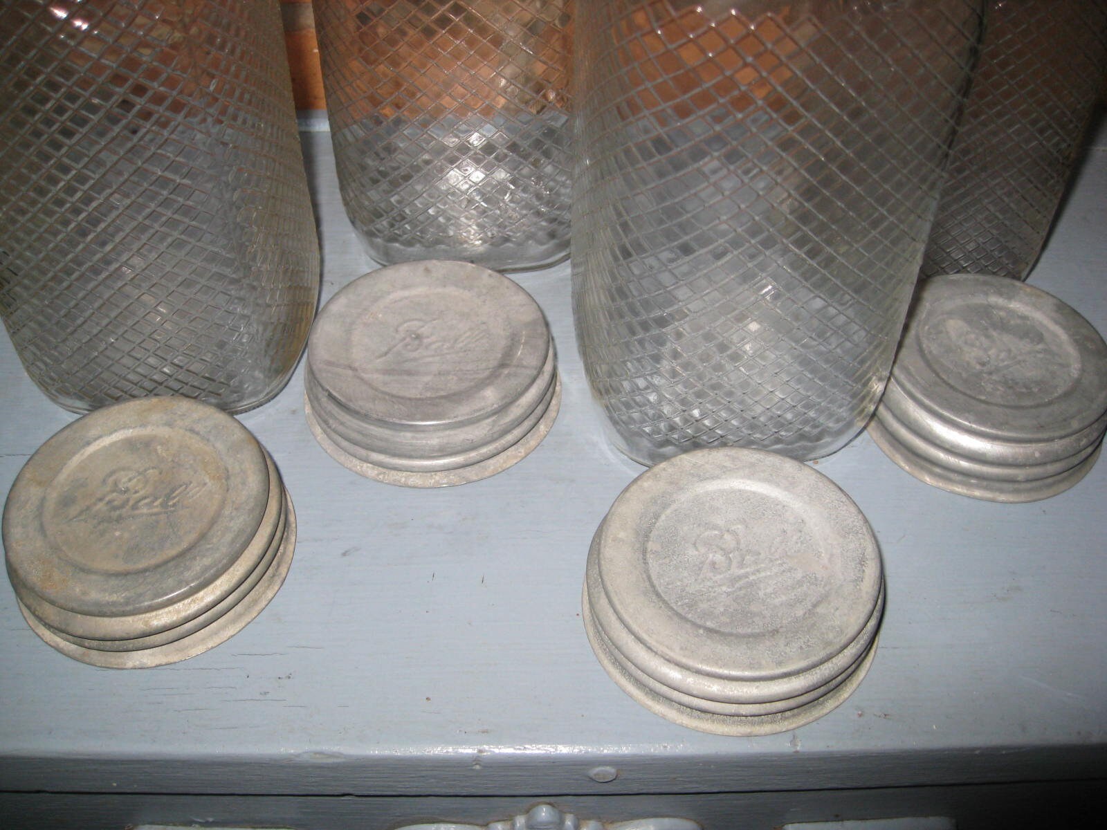 Antique Jars Canister Set 4 Clear Glass Diamond Embossed Grid Waffle ...