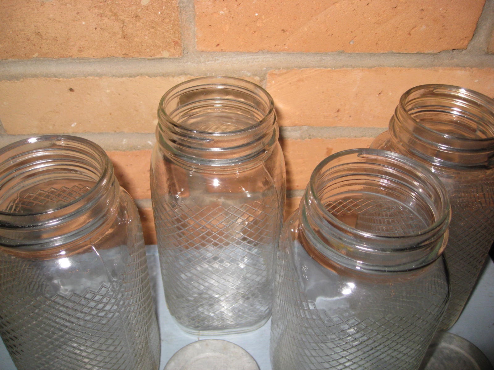 Antique Jars Canister Set 4 Clear Glass Diamond Embossed Grid Waffle ...