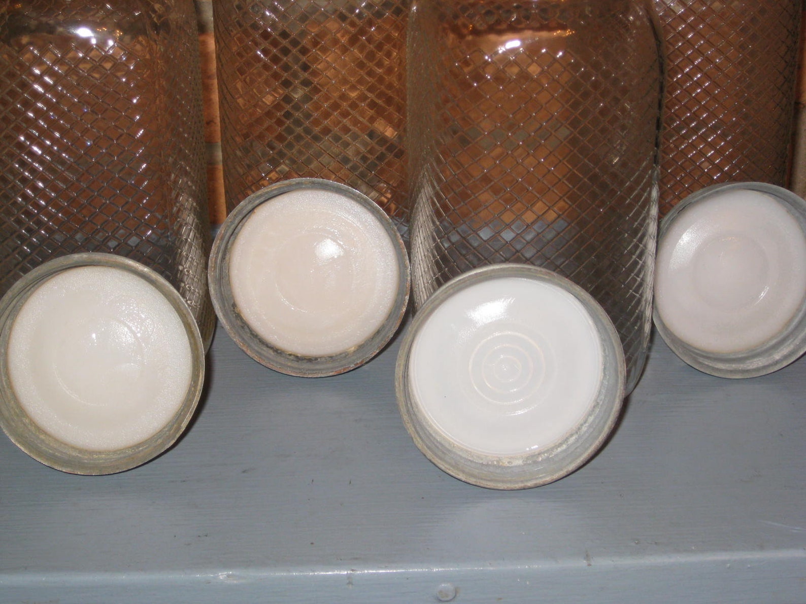 Antique Jars Canister Set 4 Clear Glass Diamond Embossed Grid Waffle ...