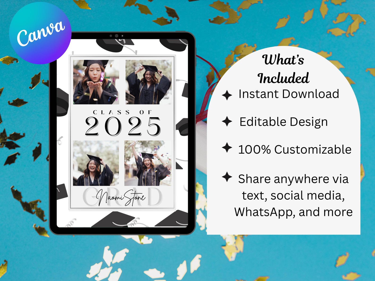 Editable Graduation Announcement Canva Template | 2025 Grad Photo ...