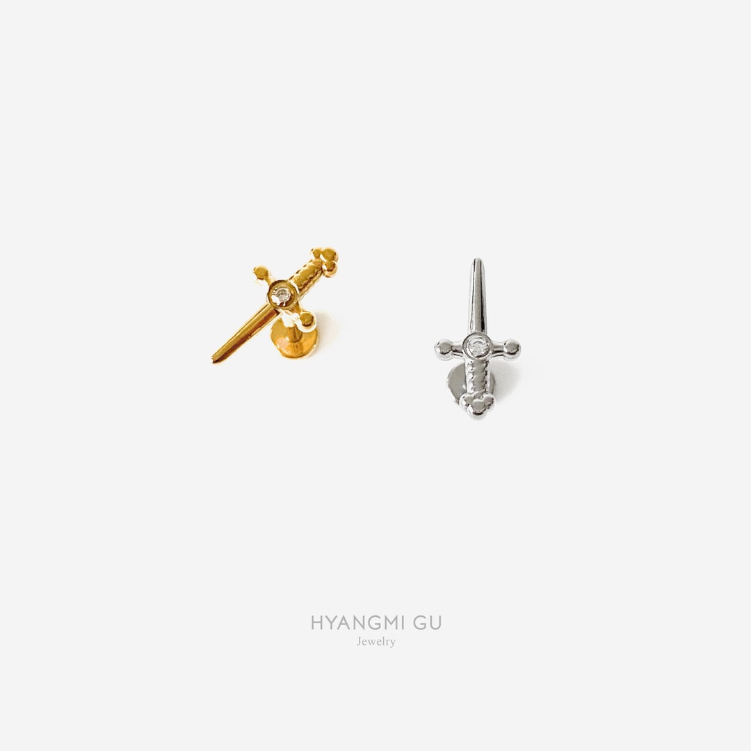 16G Titanium Dagger Stud Sword Cartilage Flat Back Labret, Internally ...