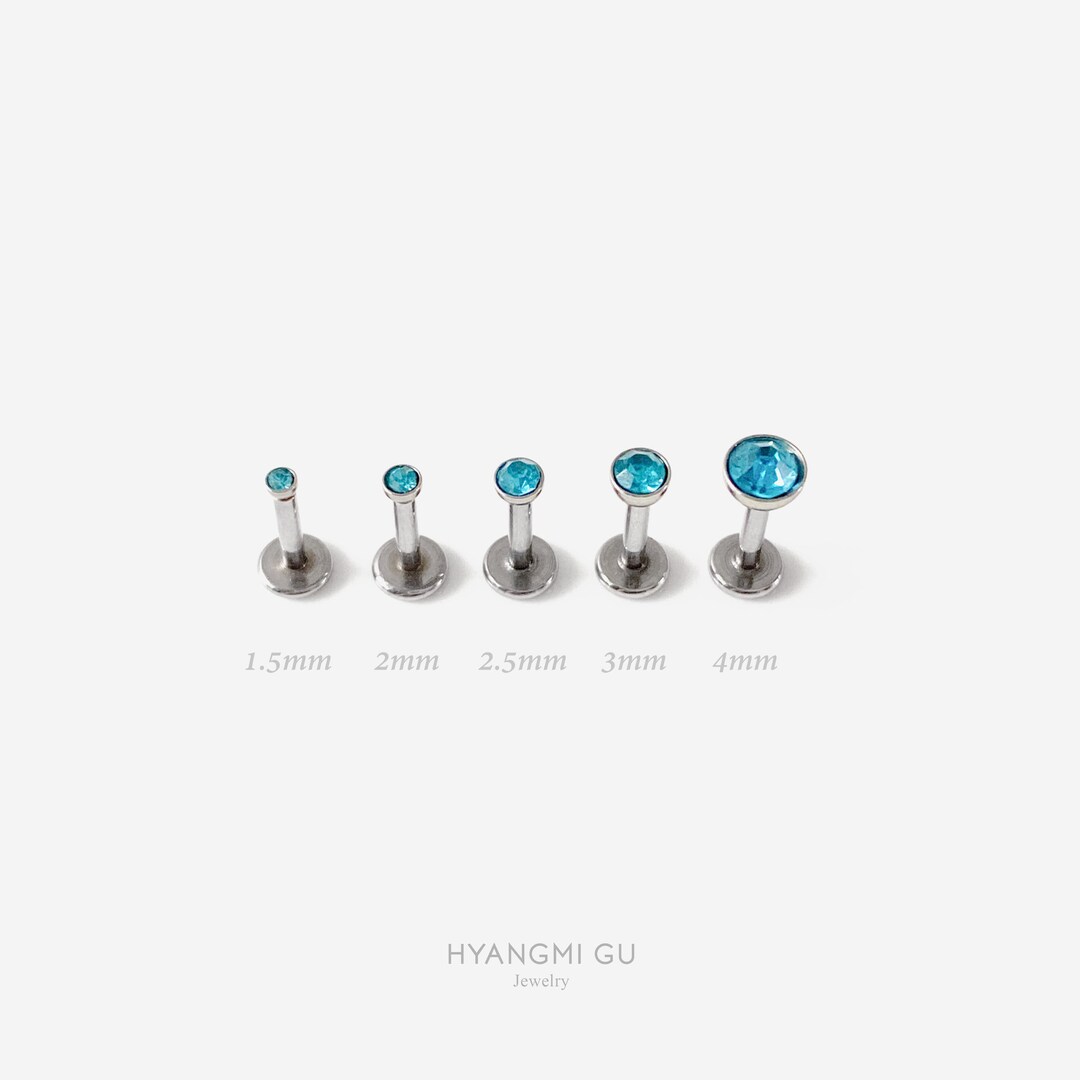 18G/16G 1.5-4mm Threadless Push Pin Light Blue Silver Flat Back Stud ...