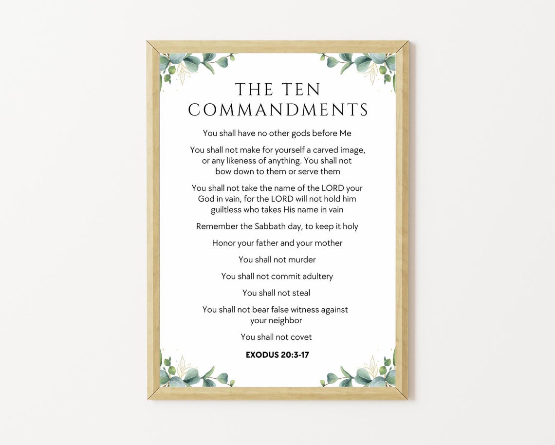 Ten Commandments Printable Wall Art: Christian Scripture (digital ...