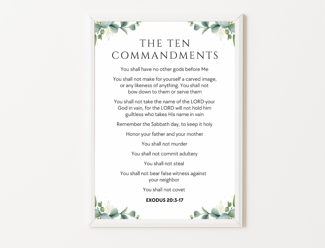 Ten Commandments Printable Wall Art: Christian Scripture (digital ...