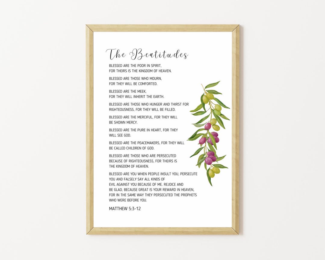 The Beatitudes Sermon on the Mount Printable Christian Scripture Wall ...