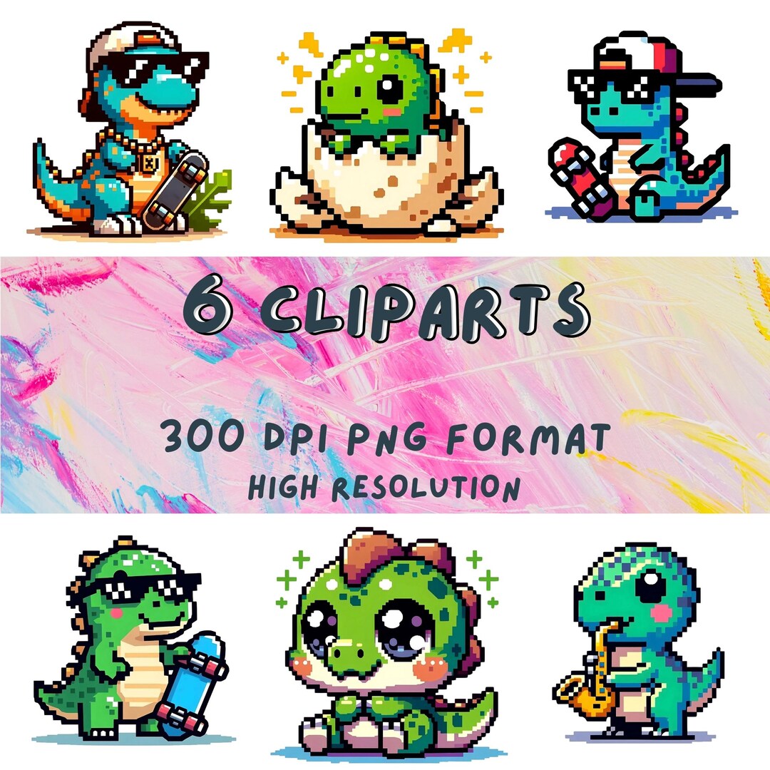 8-bit Dinosaur Clip Art (PNG, 300 DPI) - Etsy Australia