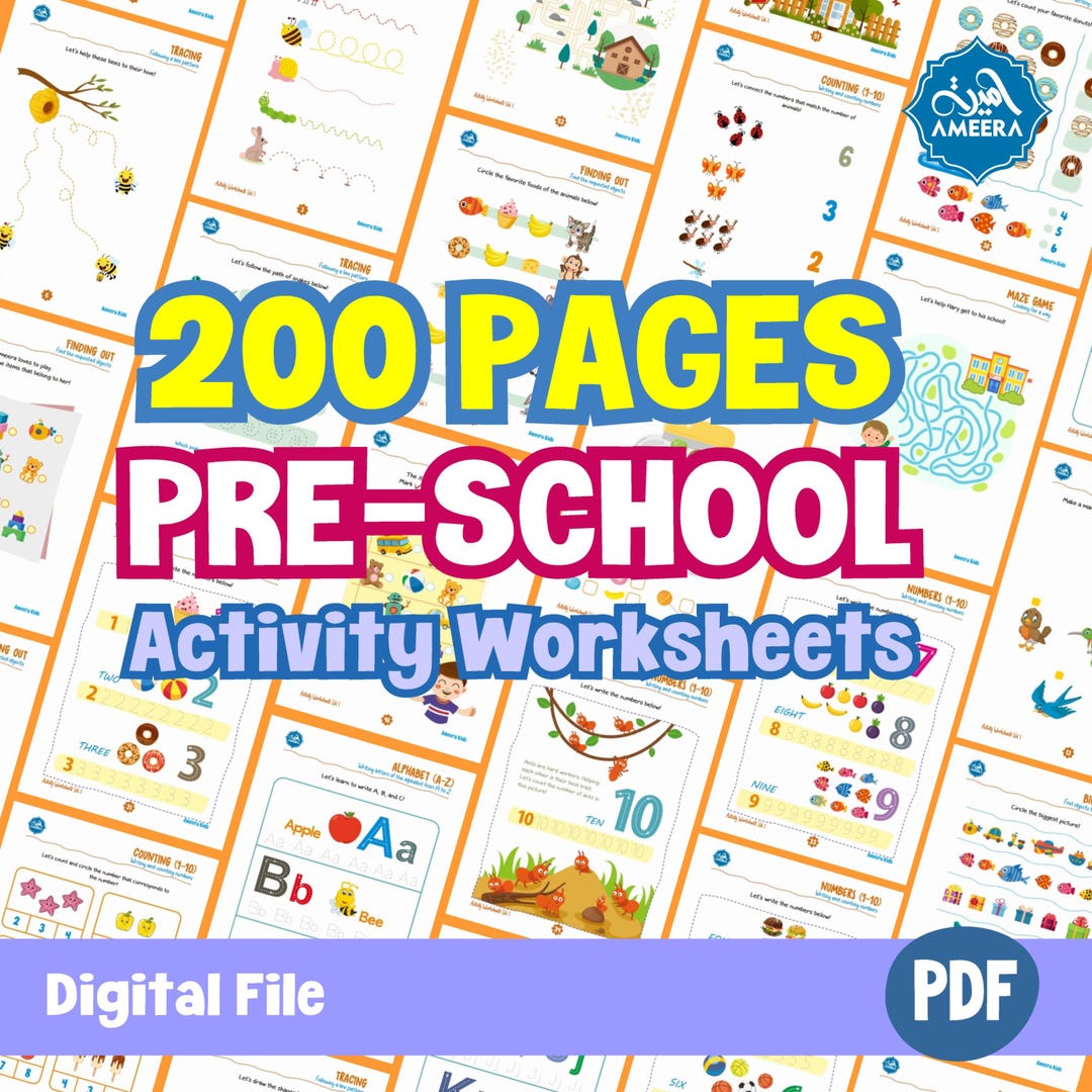 200 Pages Pre-school Activity Worksheets. Printable Worksheets - Etsy