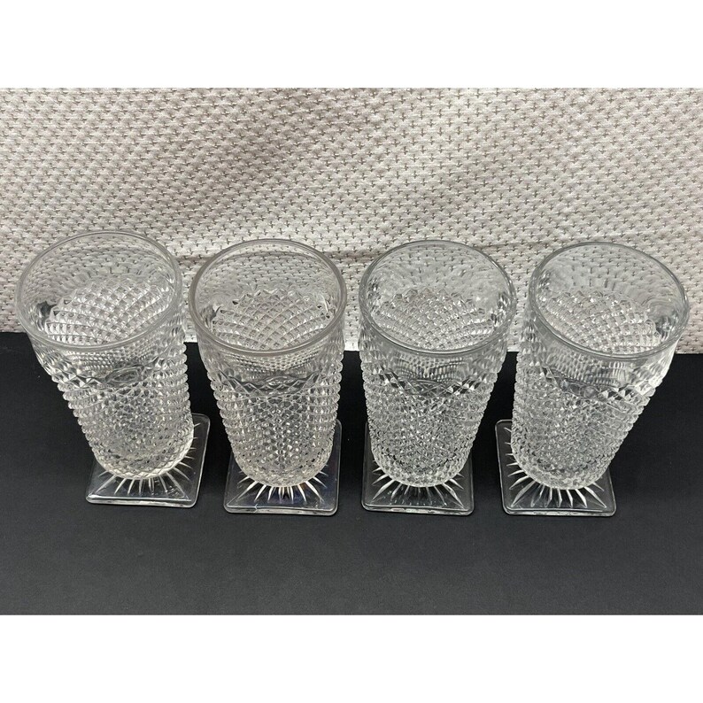 Four 4 Westmoreland English Hobnail Clear Water Goblets Square Foot ...