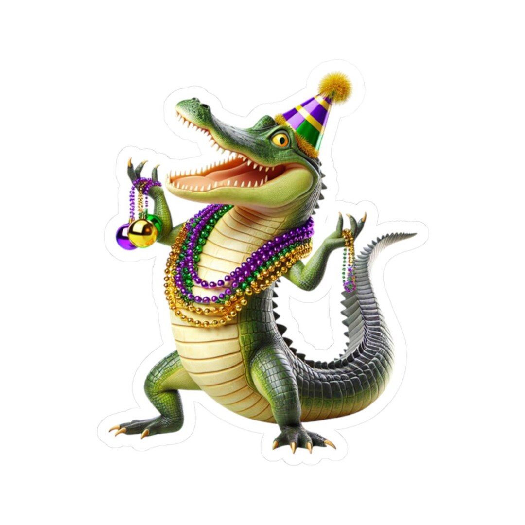 Mardi Gras Alligator Kiss-cut Stickers, Purple, Gold, Green, Festive ...