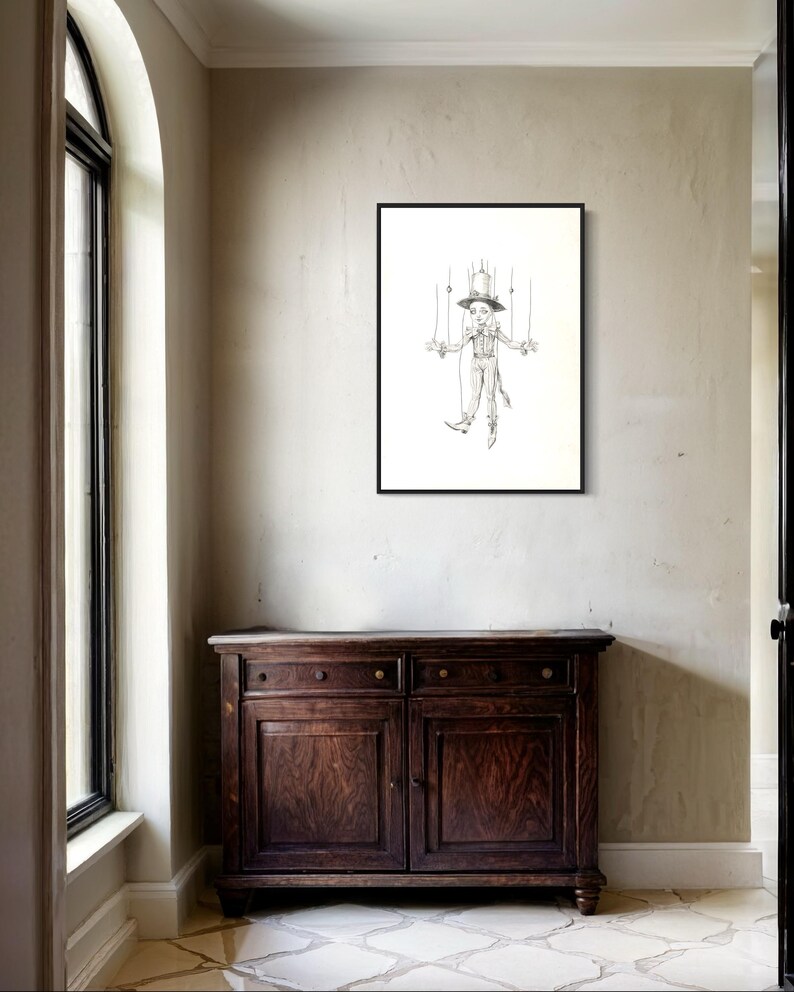The Marionette DIGITAL PRINT | Circus Puppet Strings Illustration ...