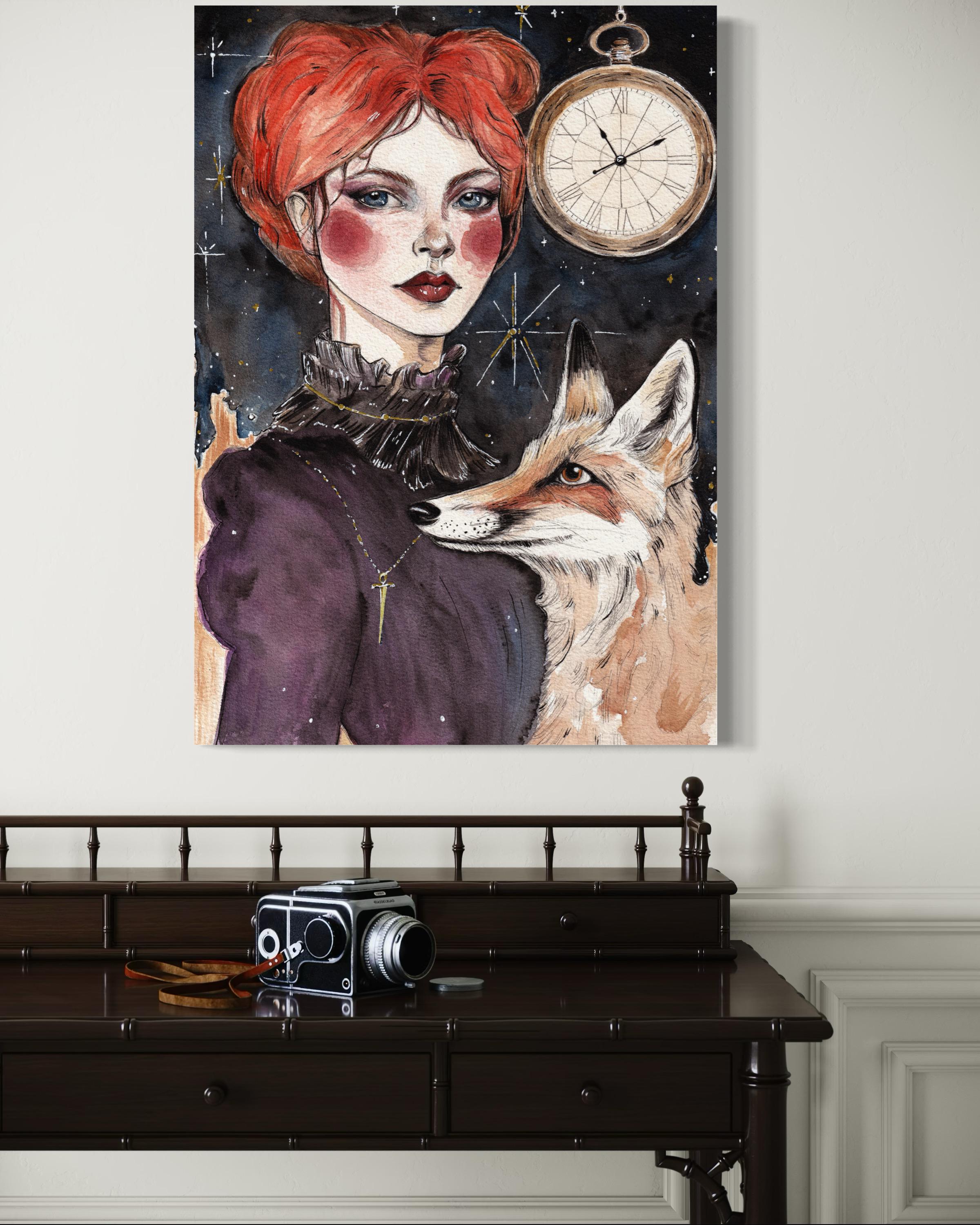 Celestial Woman and Fox Art Print: Victorian Fantasy Illustration ...