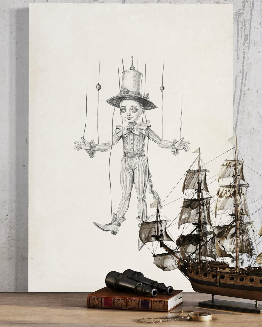 The Marionette DIGITAL PRINT | Circus Puppet Strings Illustration ...
