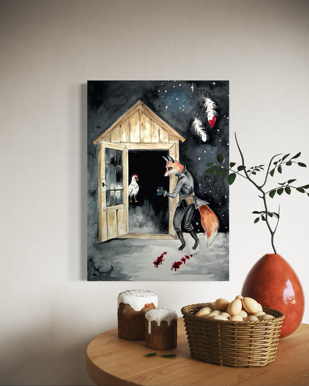 Gothic Fox Guarding Henhouse Watercolor Art Print (digital Download) - Etsy