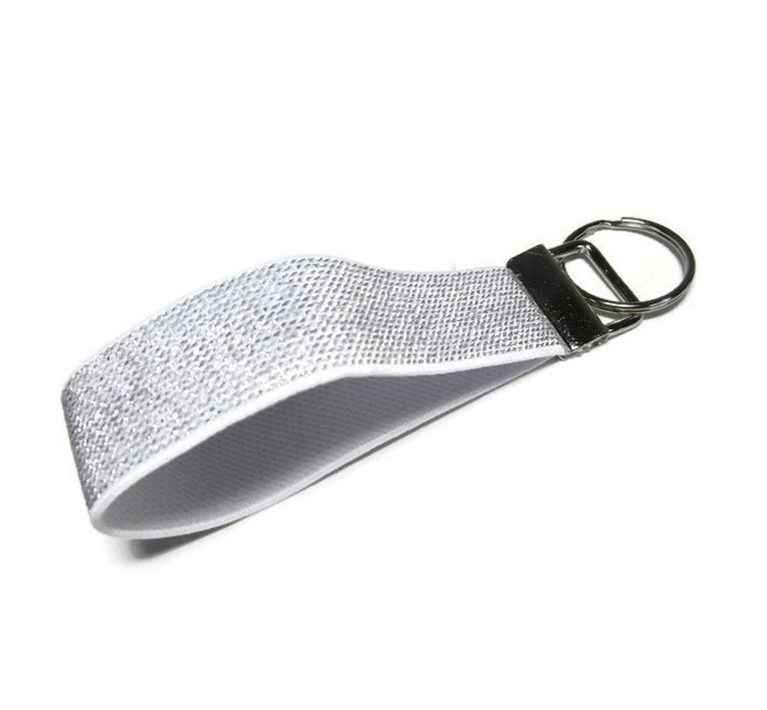 White Silver Metallic Key Fob Holder. Stretchy Metallic Key Fob. Wrist ...