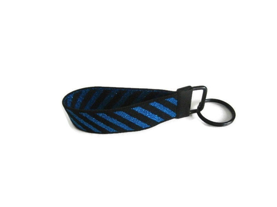 Stretchy Wrist Key Fob. Black and Metallic Turquoise Diagonal Stripe ...