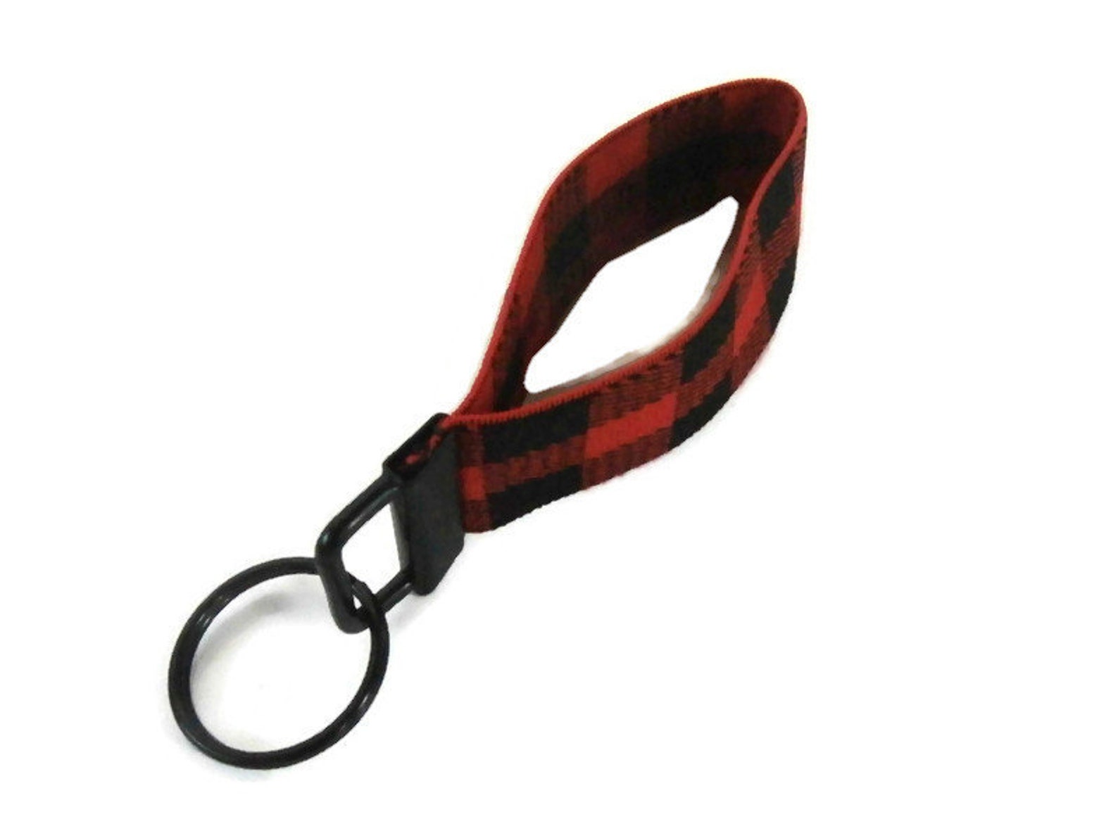 Buffalo Plaid Key Fob Stretch Keyholder Black and Red Plaid Bracelet ...