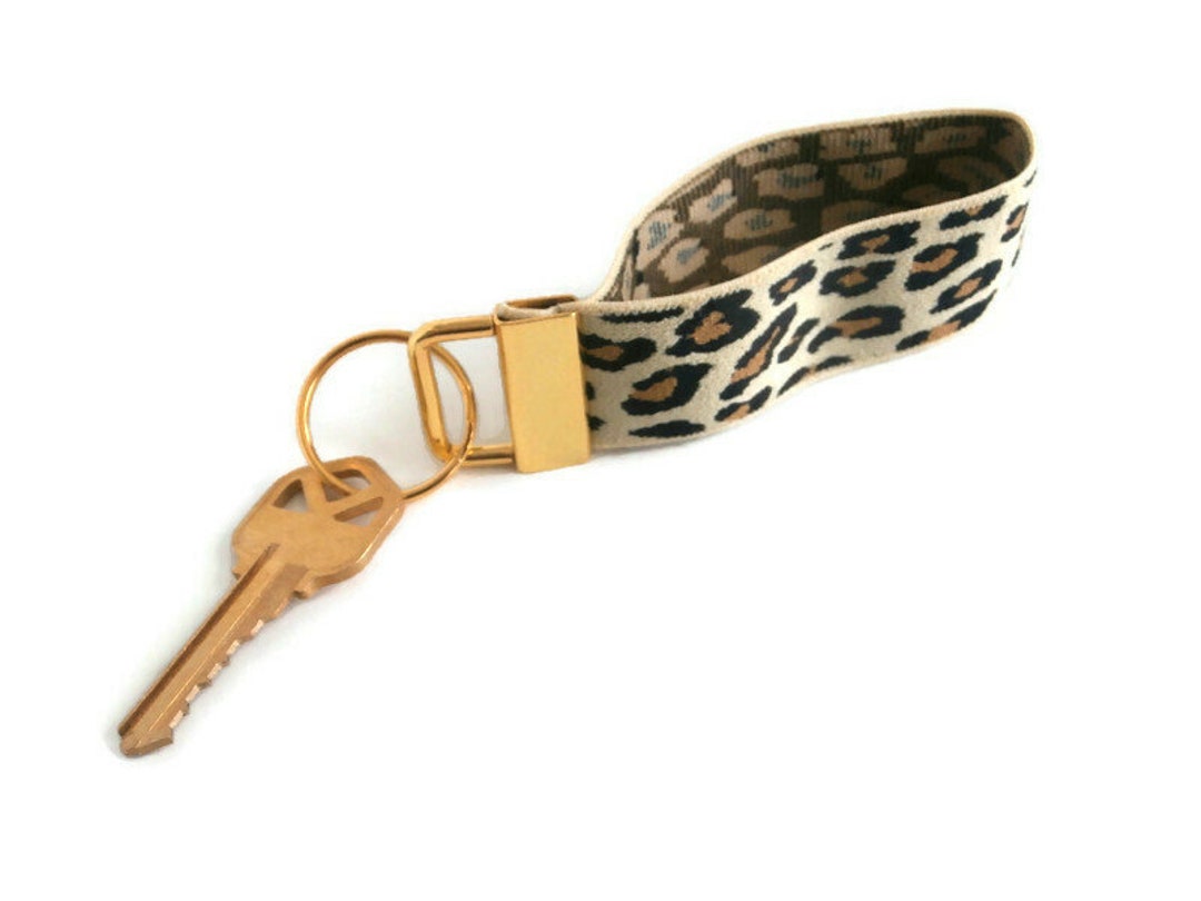 Leopard Key Fob | Stretchy Tan Leopard Print Keyholder | Stretch ...