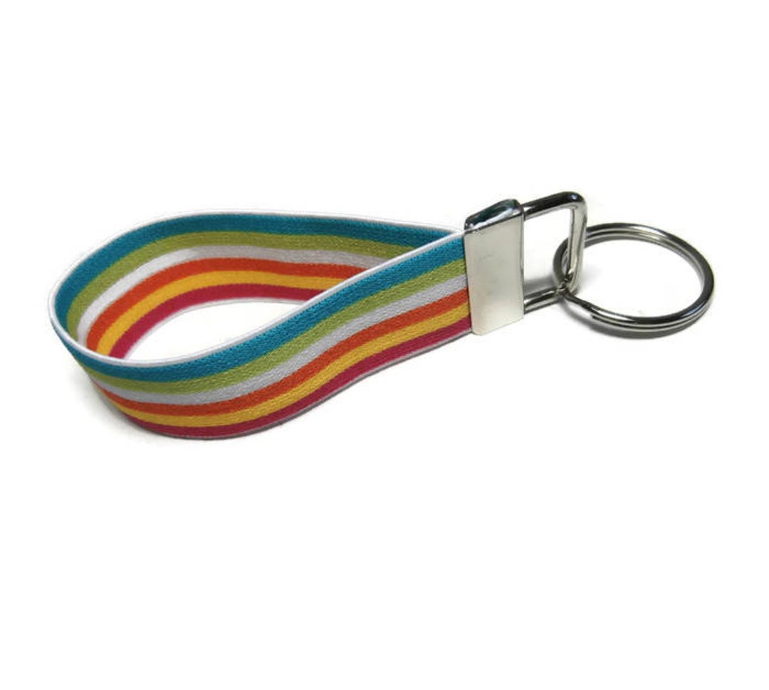 Rainbow Stripe Stretchy Key Fob | Elastic Wristlet Keyholder - Etsy