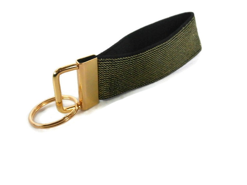 Stretchy Metallic Gold-tone Key Fob. Wrist Style Gold on Black Key ...
