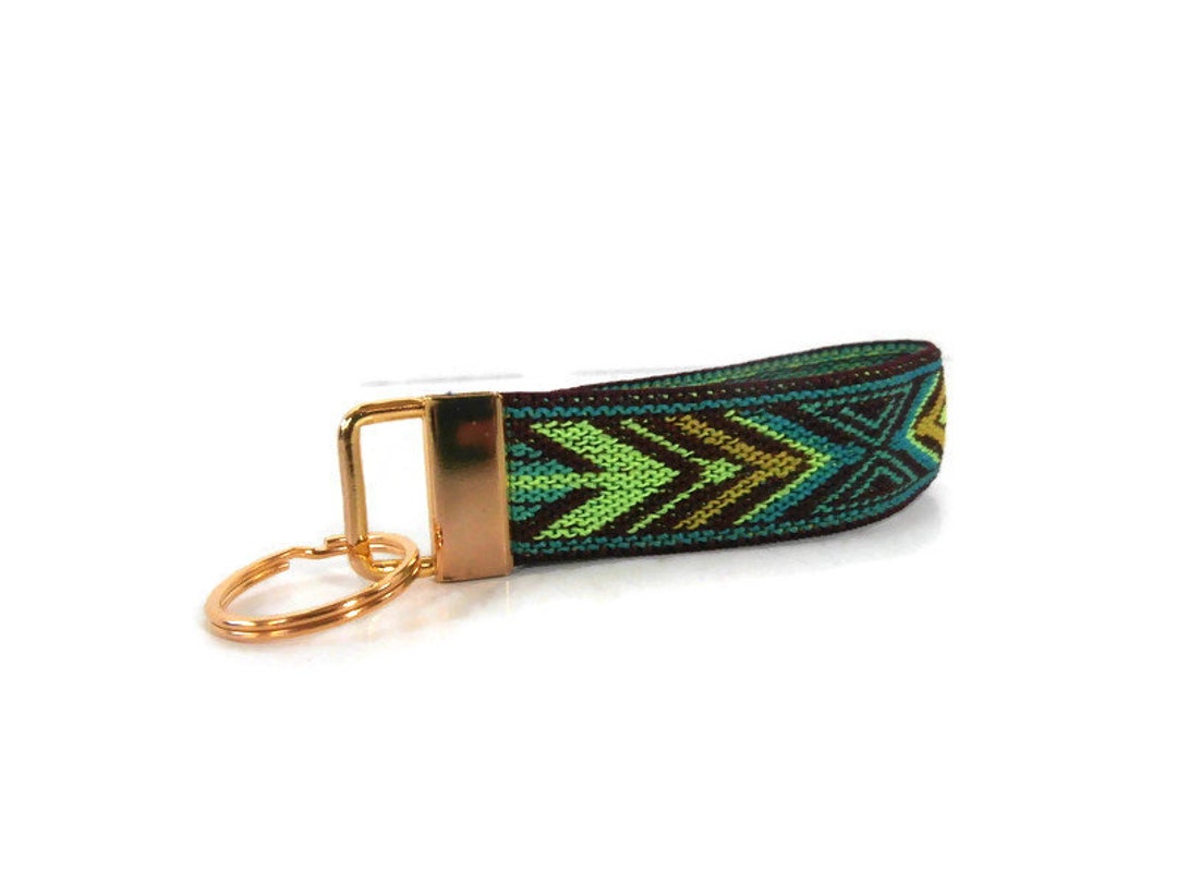 Jacquard Pattern Key Fob Stretchy Textured Wrist Keyholder Gold-tone ...