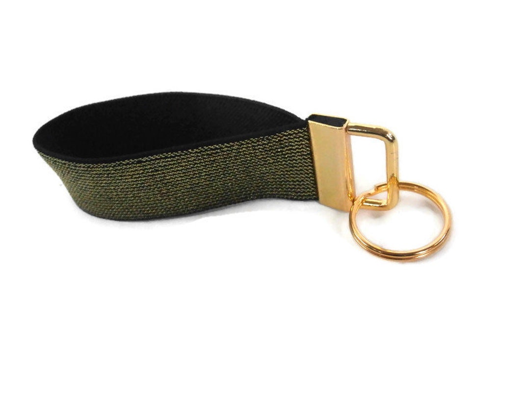 Stretchy Metallic Gold-tone Key Fob. Wrist Style Gold on Black Key ...