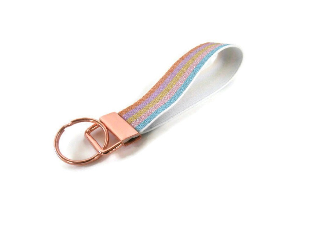 Pastel Rainbow Key Fob Stretchy Metallic Rainbow Stripe Keyholder ...