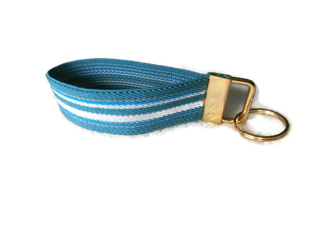Green Stripe Key Fob. Stretchy Key Holder Blue Green Stripes Goldtone ...