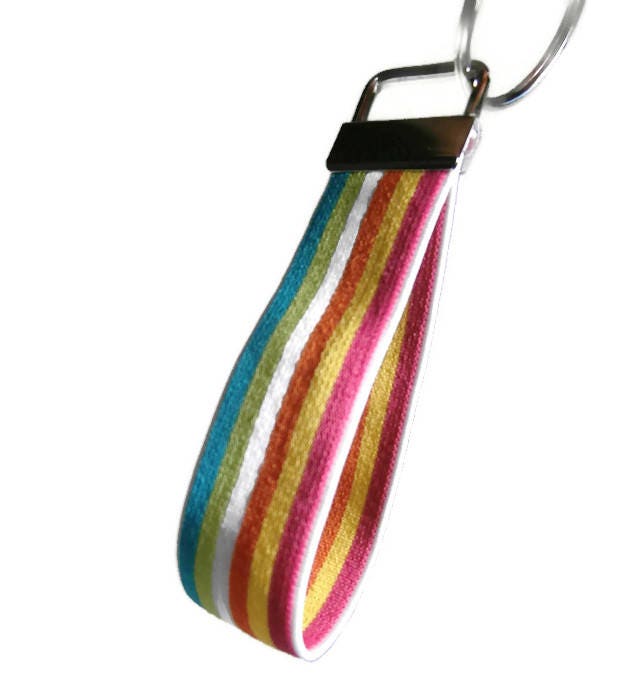 Rainbow Stripe Stretchy Key Fob | Elastic Wristlet Keyholder - Etsy