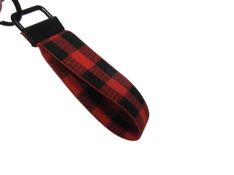 Buffalo Plaid Key Fob Stretch Keyholder Black and Red Plaid Bracelet ...