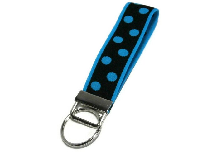 Stretchy Wrist Key Fob Black and Turquoise Stretch Bracelet Style Key ...